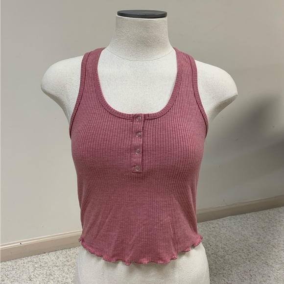 Bozzolo | Tops | Bozzolo Pink Ribbed Henley Racerback Lettuce Hem ...